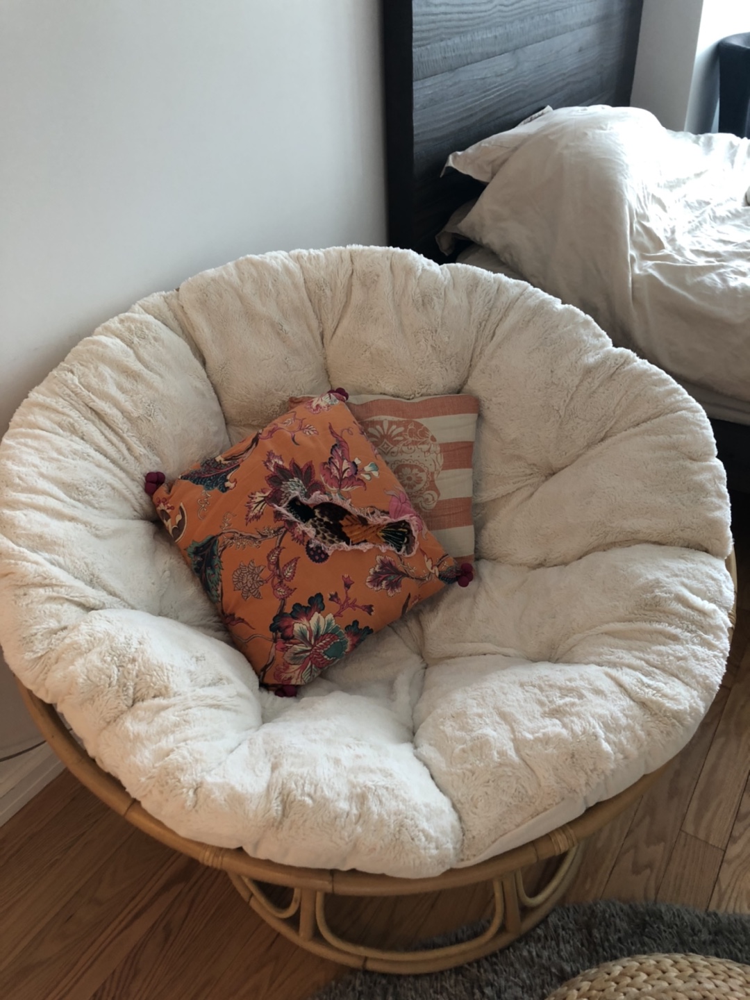 Faux Fur Oatmeal Papasan Cushion Papasan chair faux fur sales