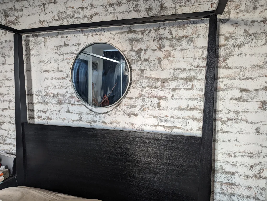 Crate and Barrel solid wood Queen platform canopy bed | Karrot