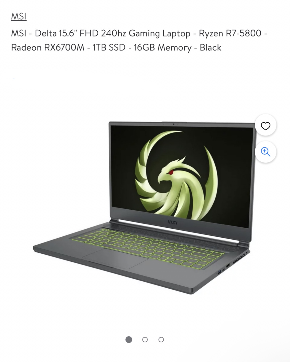 MSI 15.6” Gaming Laptop Ryzen R7-5800 Radeon RX6700M | Karrot